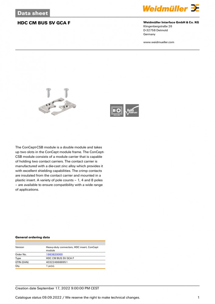 WEIDMULLER 1983820000 technical document page 1