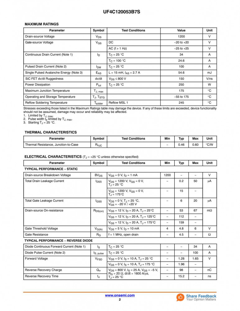 UF4C120053B7S datasheet page 2