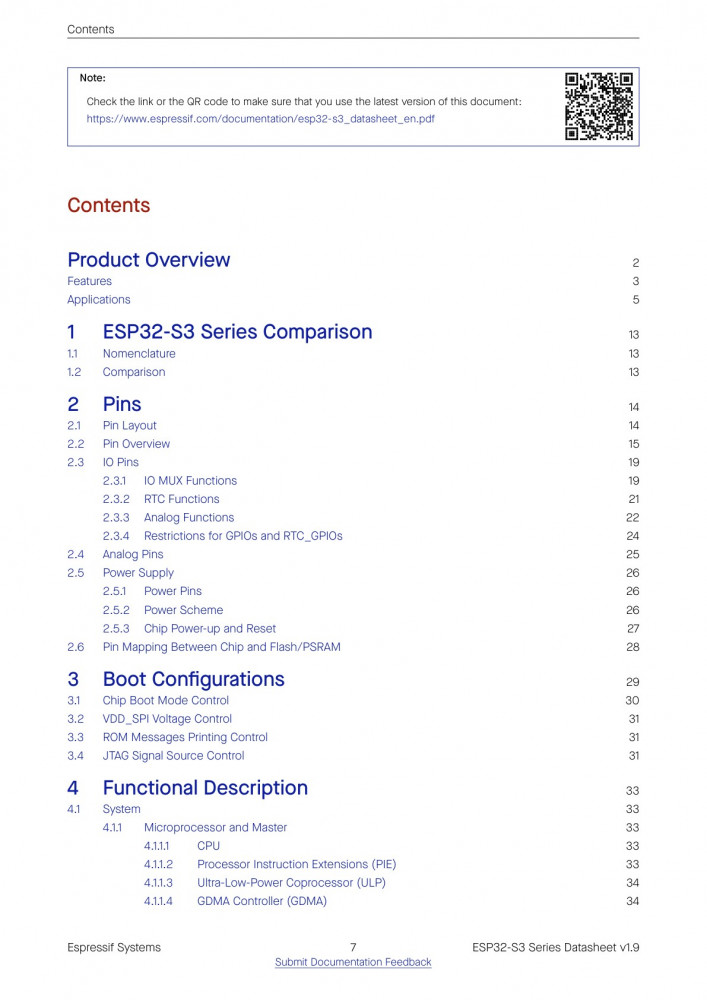 ESP32-S3 datasheet page 7