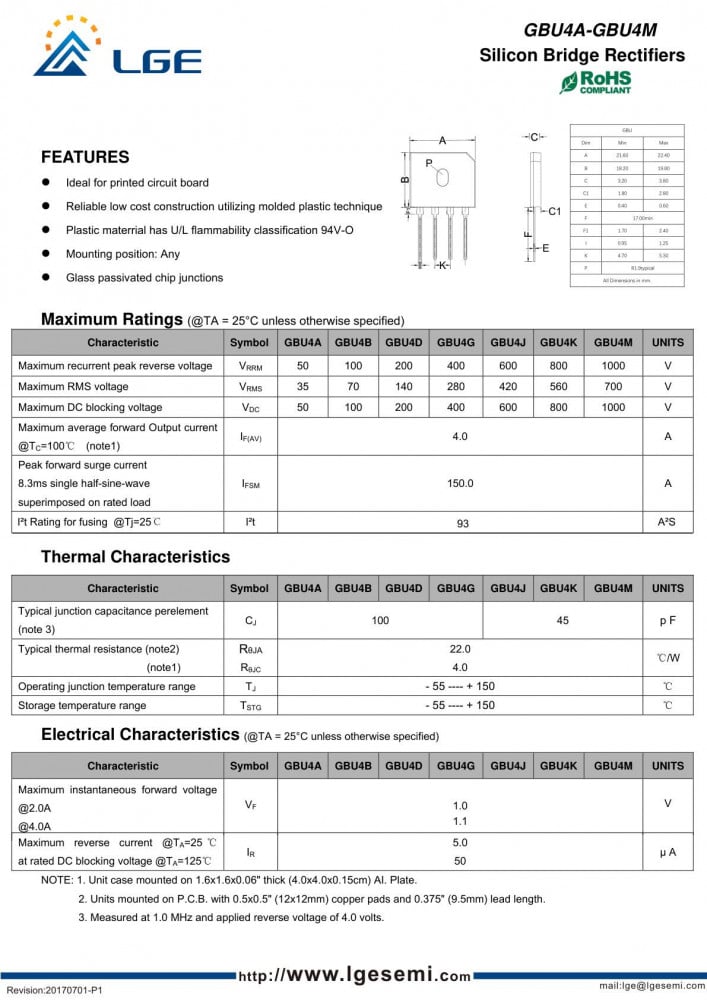 LGE GBU4K datasheet page 1