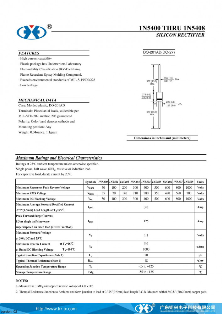 JUXING 1N5408 datasheet page 1