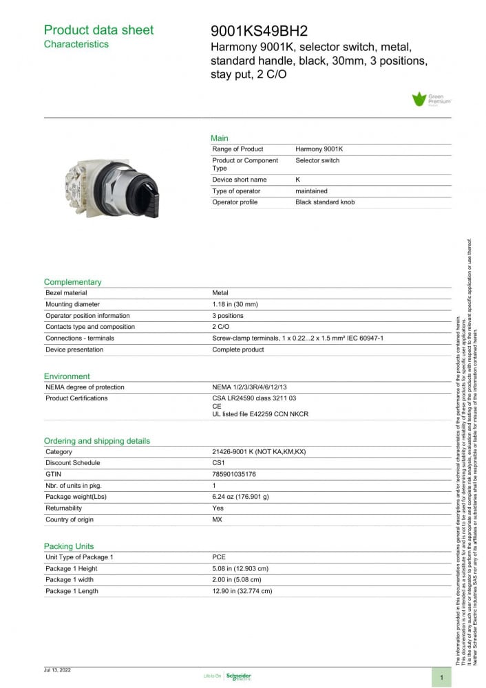 9001KS49BH2 technical document page 1