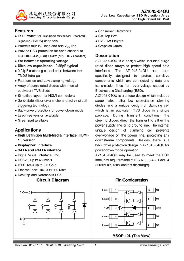 AZ1045-04QU datasheet page 1