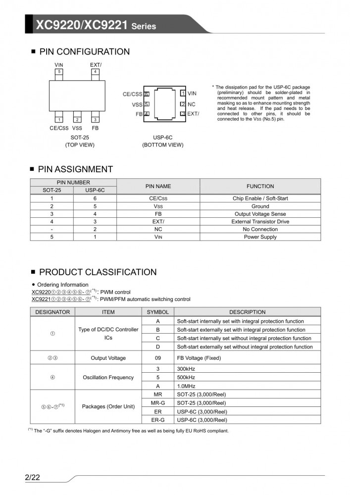 XC9220D093MR-G datasheet page 2