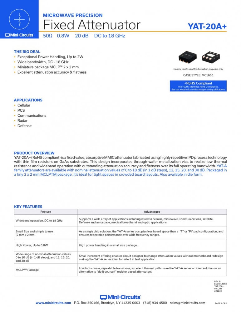 YAT-20A+ datasheet page 1