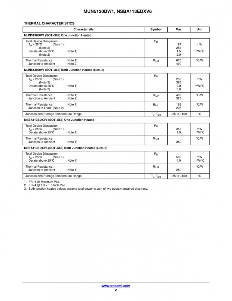 MUN5130DW1T1G datasheet page 2