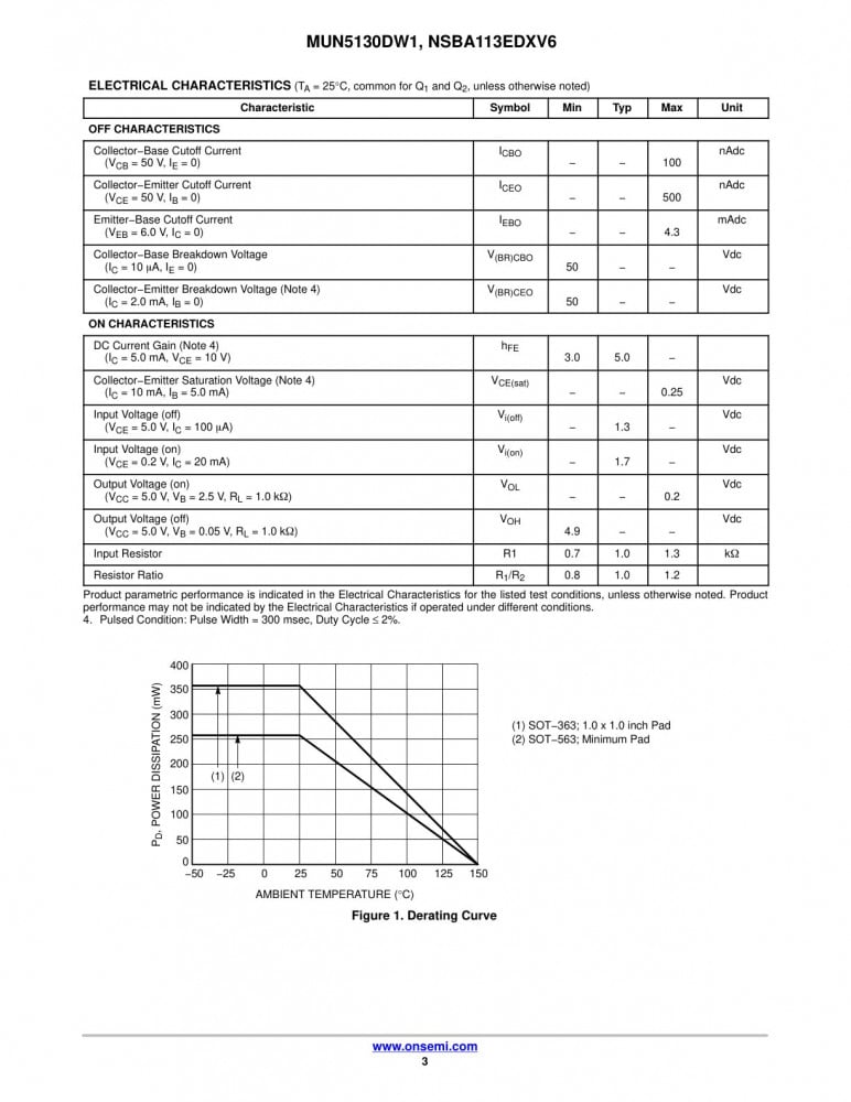 MUN5130DW1T1G datasheet page 3