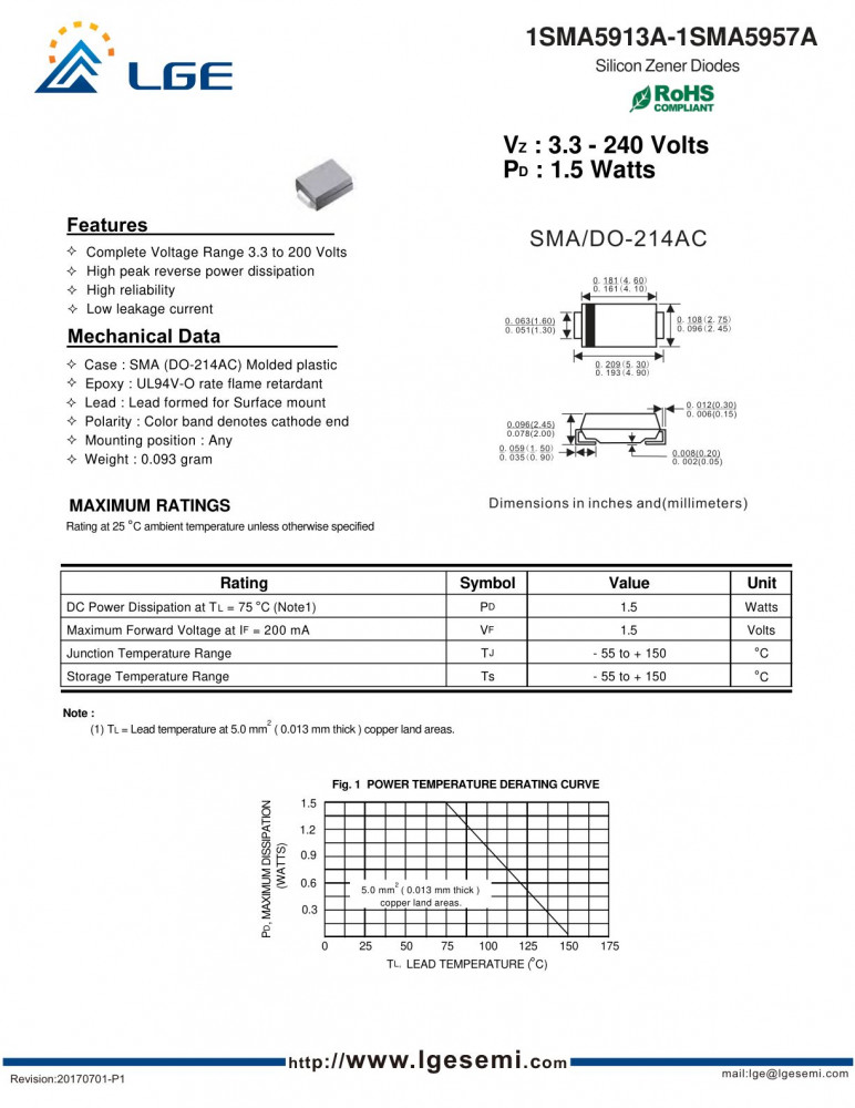 LGE SMA5927A datasheet page 1