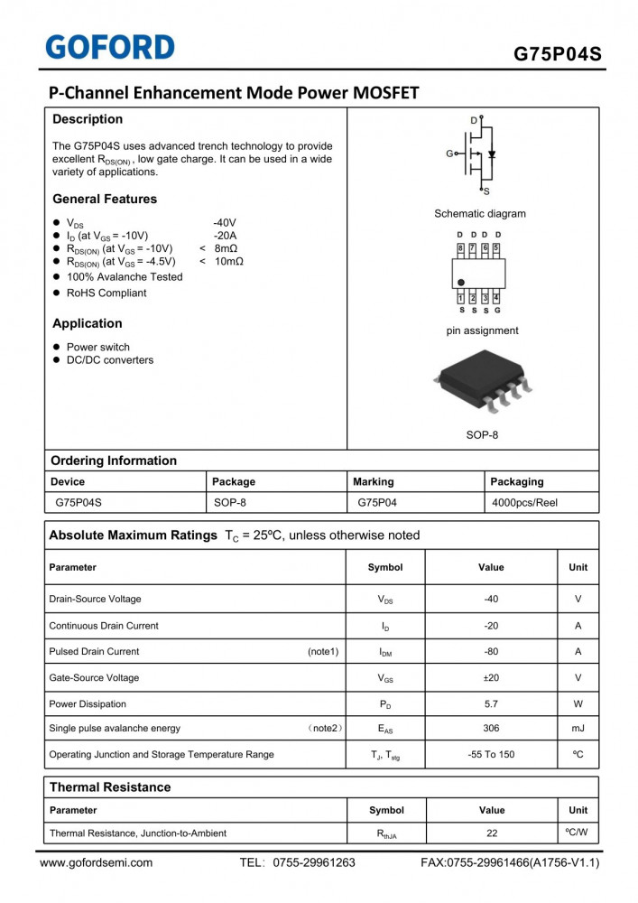 G75P04S datasheet page 1