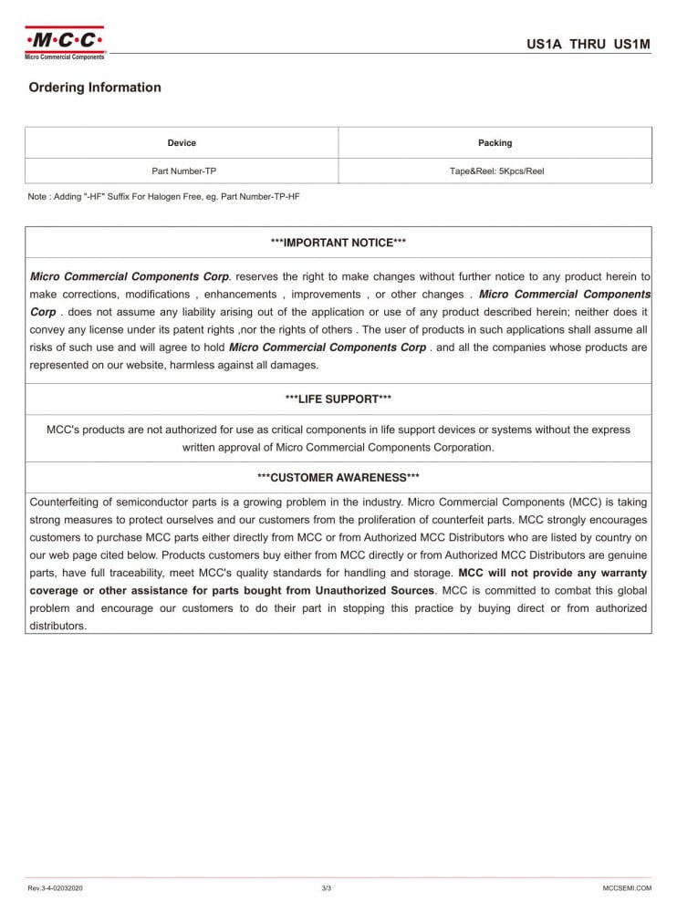 US1K series datasheet page 3