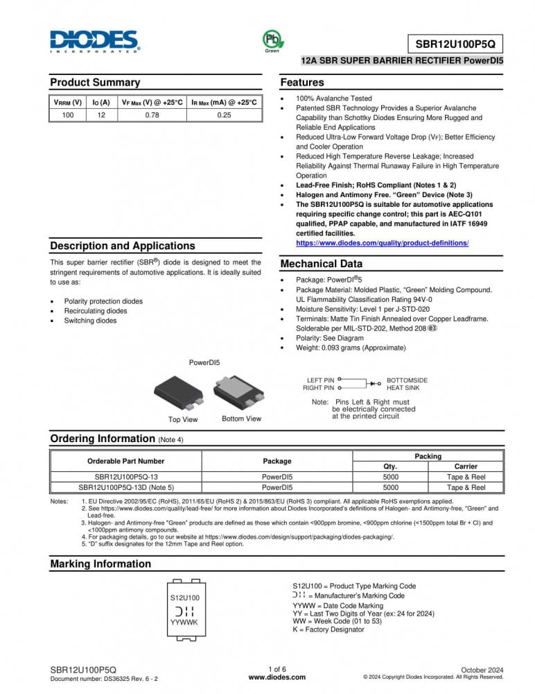 SBR12U100P5Q-13 datasheet page 1
