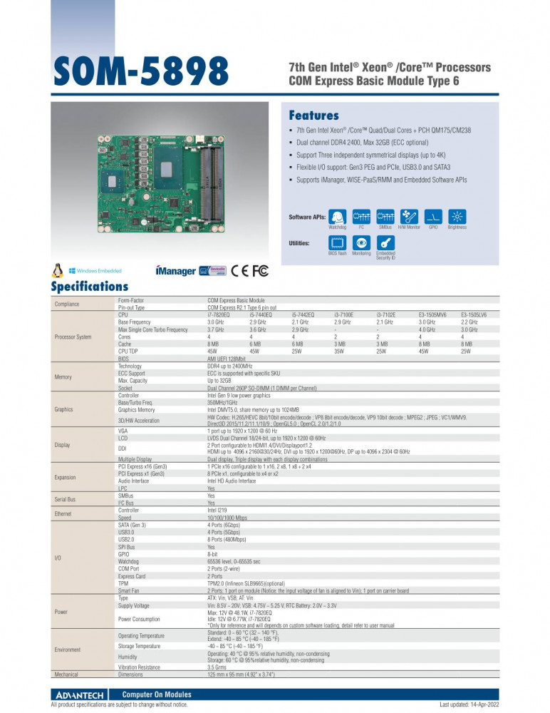 SOM-5898C7-H0A2 technical document page 1