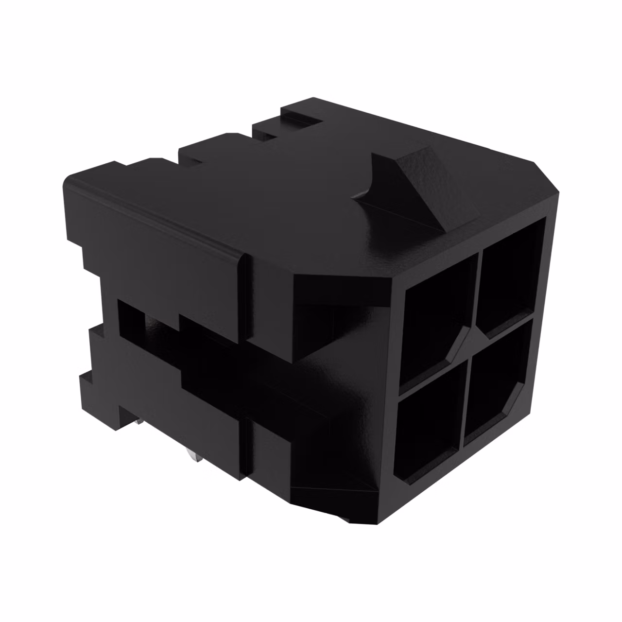 Micro-Fit 3.0 Vertical Header, 3.00mm Pitch, Dual Row, 2 Circuits, Straight Tail, with PCB Polarizing Peg, 0.76µm Gold Plating, Glow-Wire Capable, Black, Tape and Reel, with Pick and Place Cap