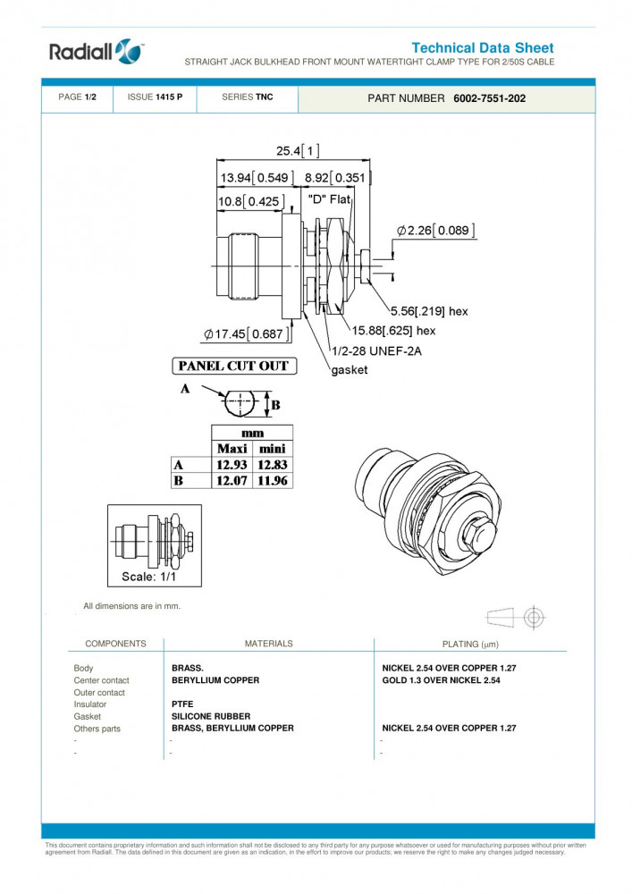Radiall 6002-7551-202 datasheet, page 1