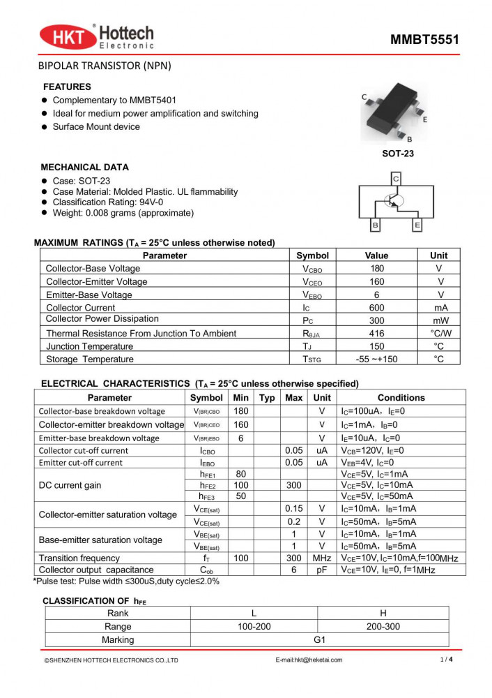 MMBT5551 datasheet page 1