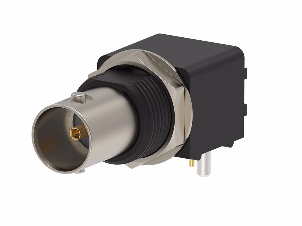BNC Jack, Straight, PCB Receptacle, Through Hole, Die Cast, Nickel (Ni) Plated, Tray, 50 Ohms