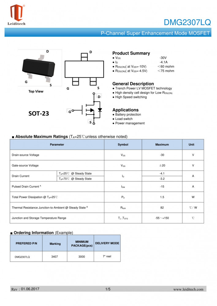 DMG2307LQ datasheet page 1
