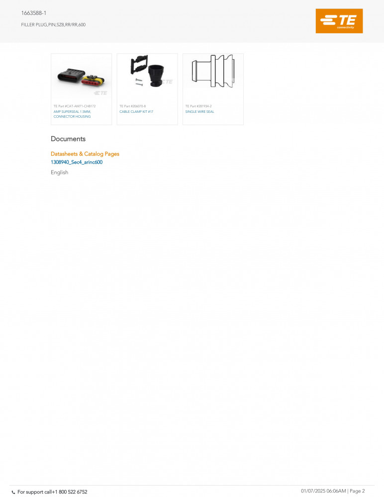 TE Connectivity technical document page 2