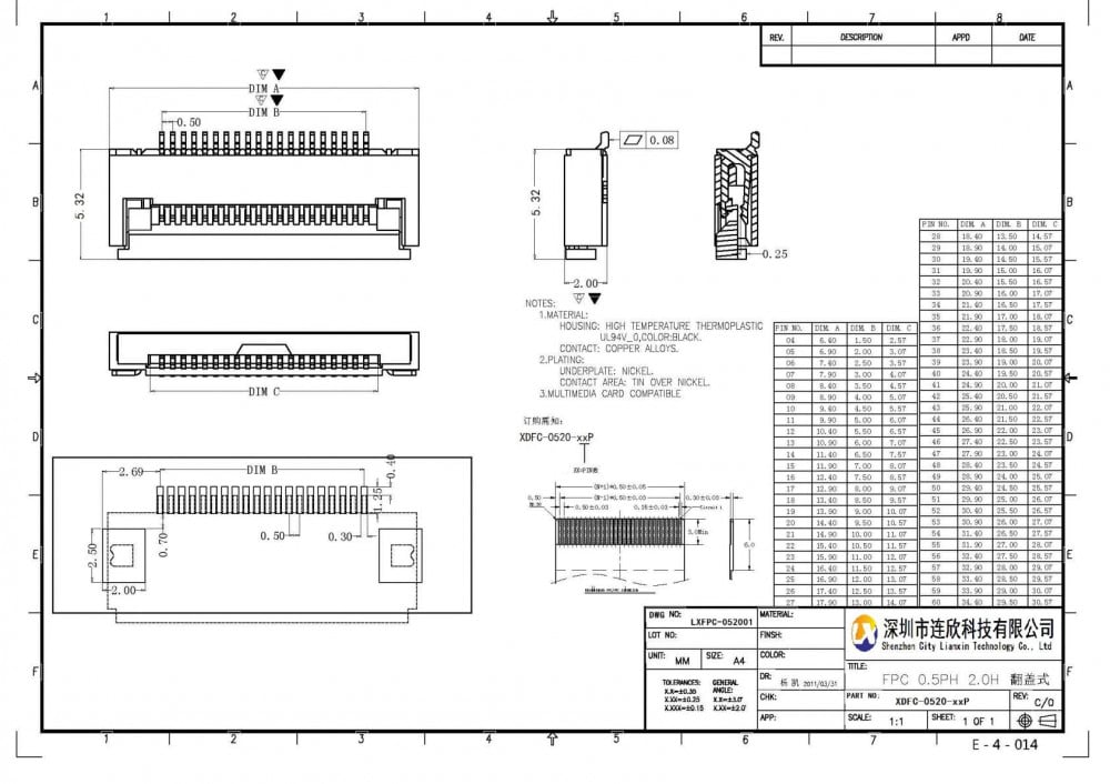 XDFC-0520-22P technical drawing page 1