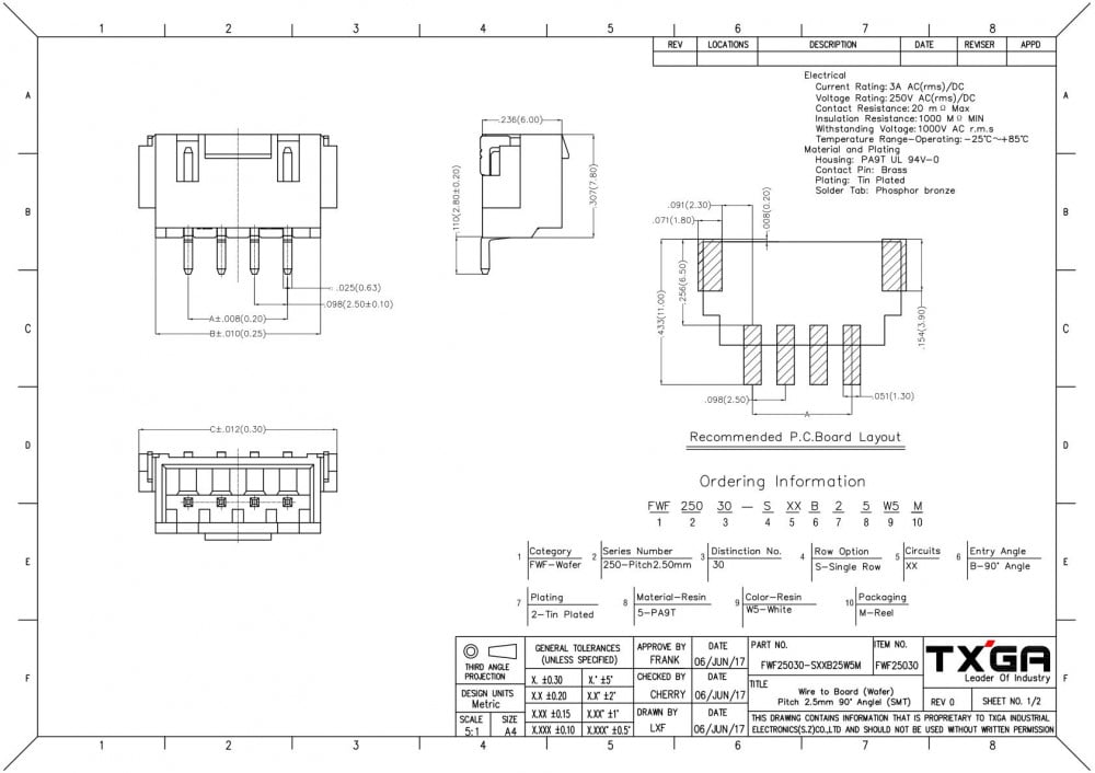 TXGA FWF25030 series dimensional drawing page 1