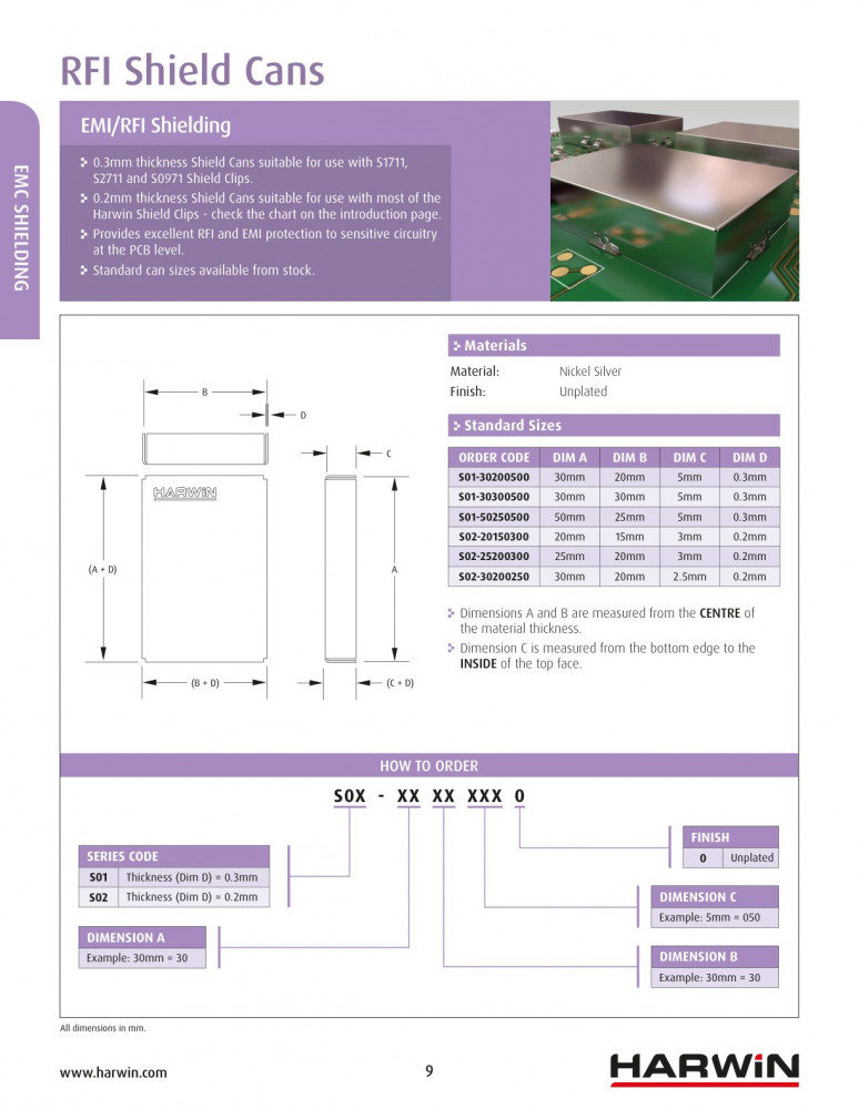 Harwin RFI shield can technical document preview