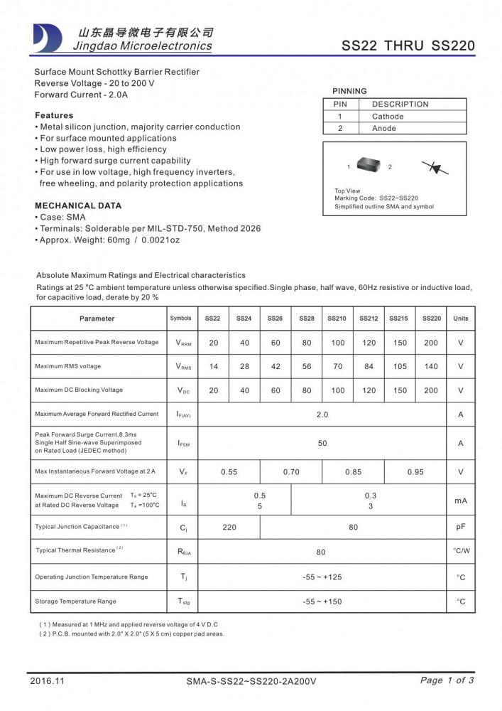 SS22 datasheet page 1