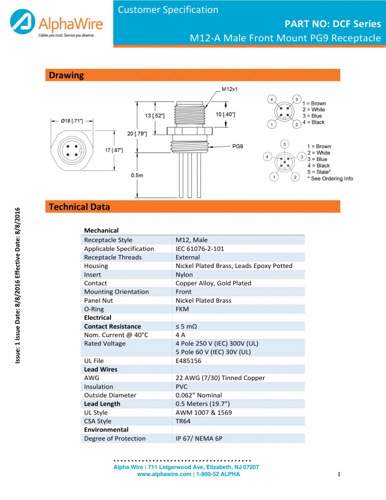 Alpha Wire 300DCF NC404 technical drawing page 1