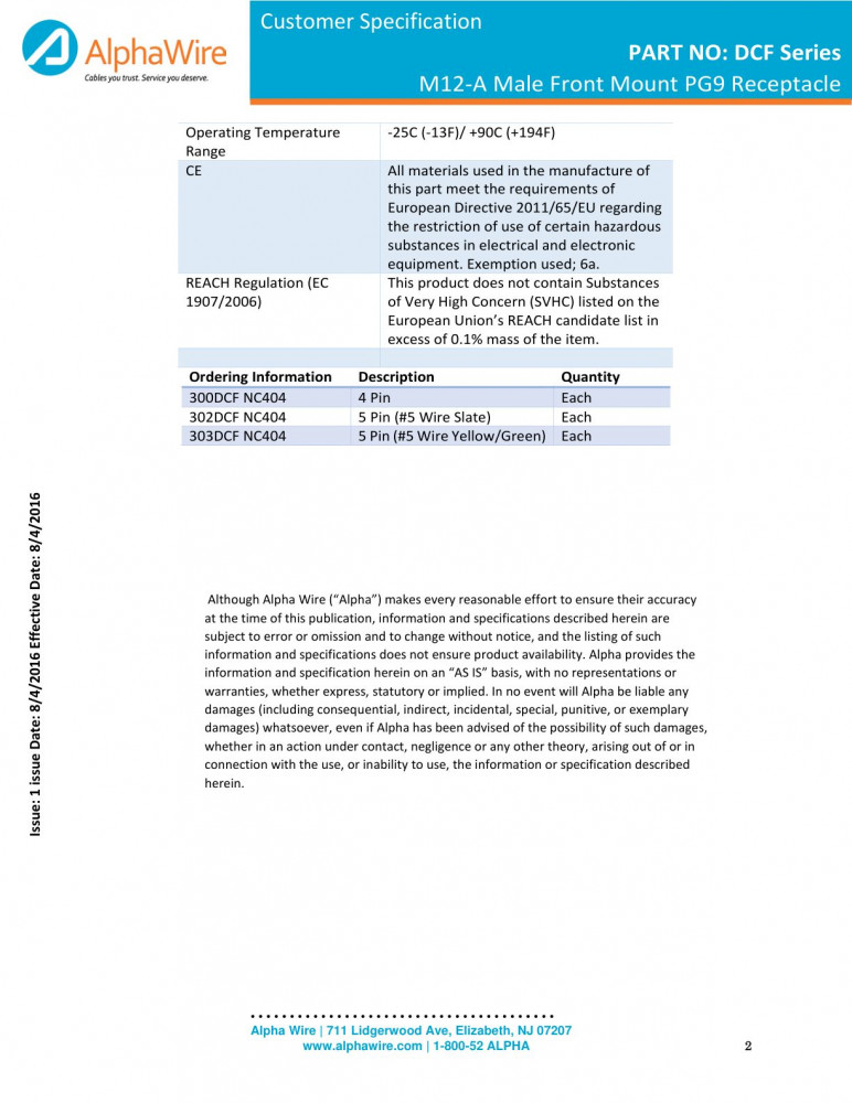 Alpha Wire 300DCF NC404 technical data page 2