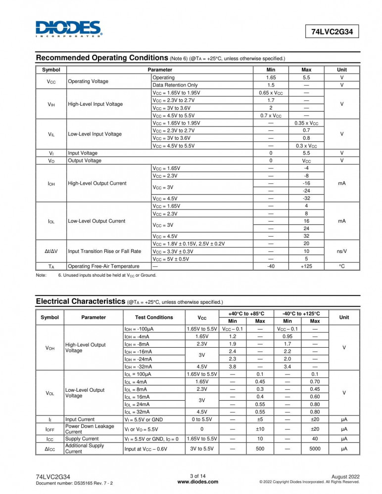 74LVC2G34FX4-7 datasheet page 3