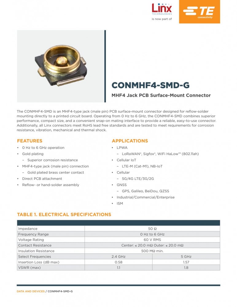 CONMHF4-SMD-G-T technical document page 1
