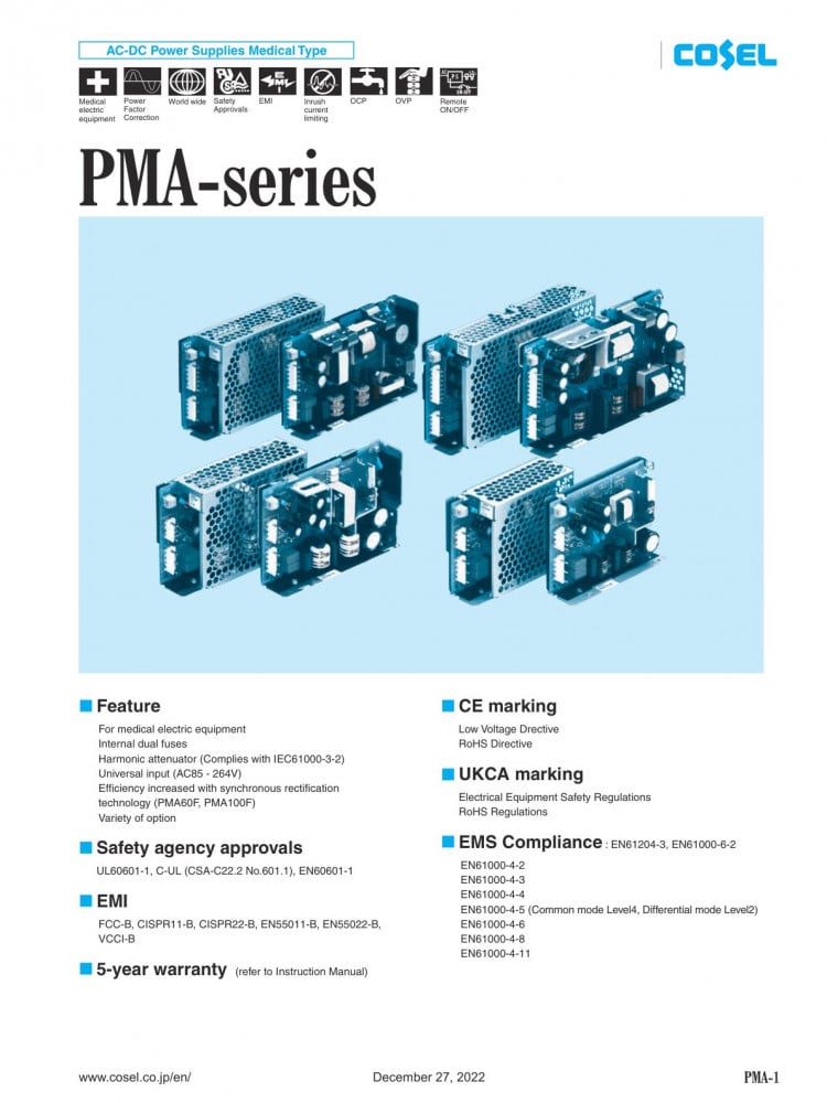 Cosel PMA-series datasheet page 1