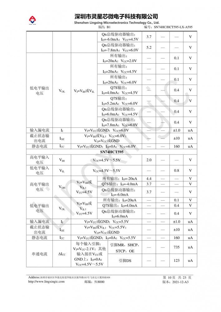 SN74HC595 datasheet page 10