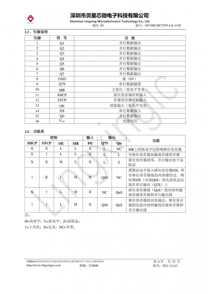 SN74HC595 datasheet page 6