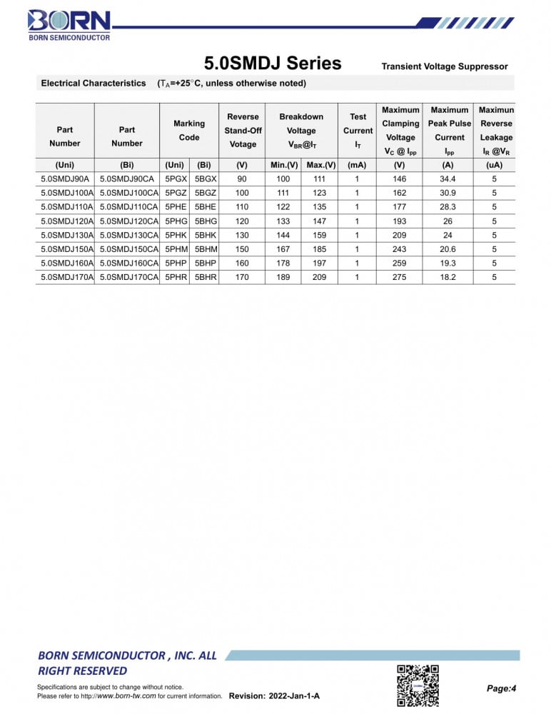 BORN 5.0SMDJ series datasheet page 4