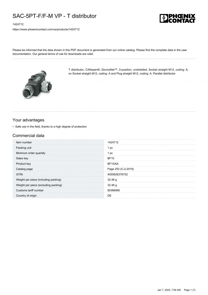 Phoenix Contact 1424712 technical document page 1