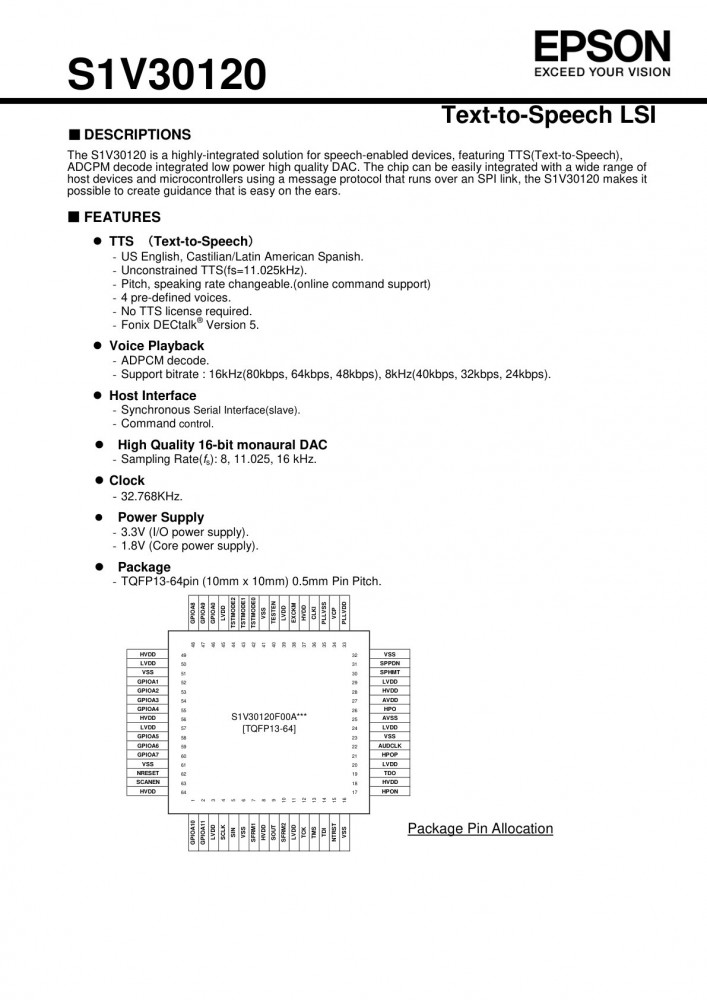 EPSON S1V30120 technical document page 1