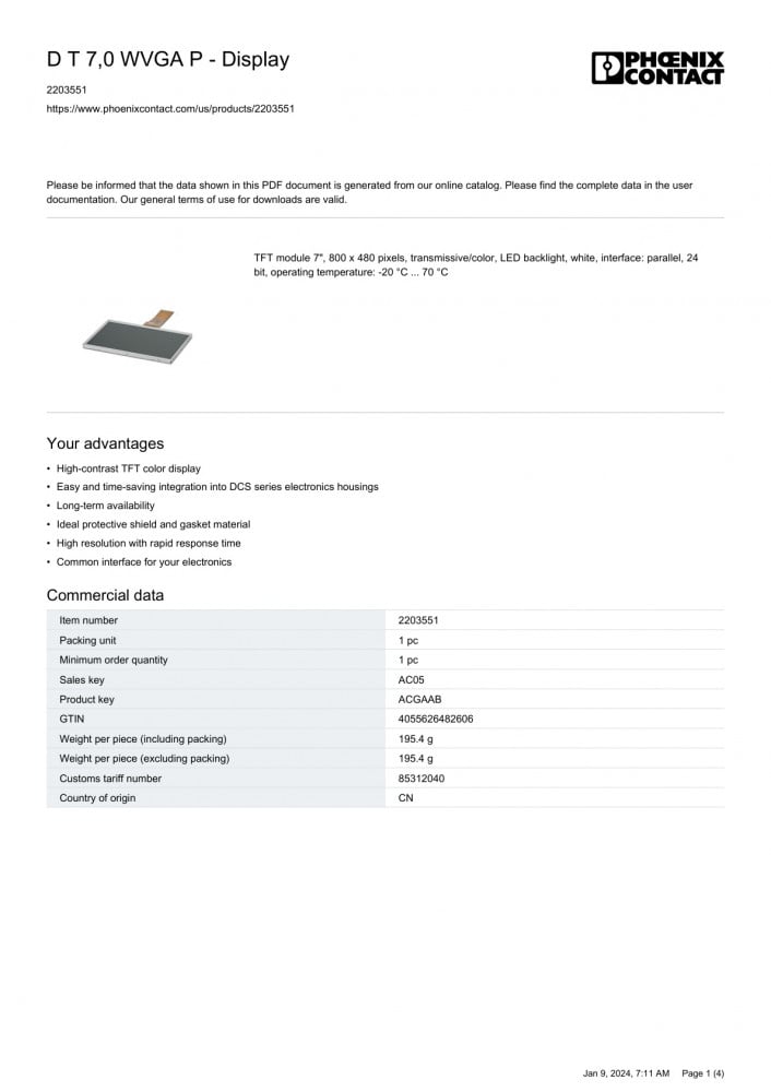 Phoenix Contact 2203551 technical document page 1