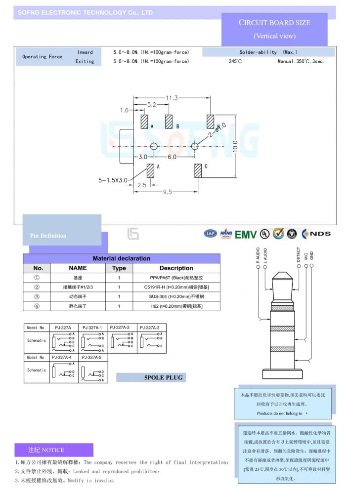 SOFNG PJ-327A technical document page 2