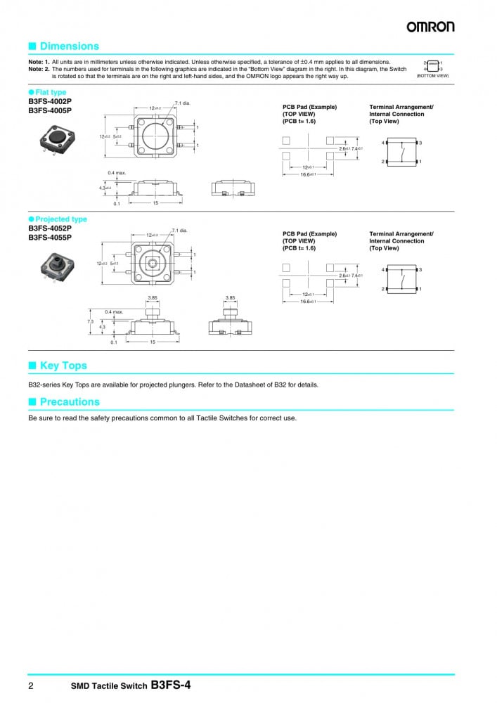 OMRON B3FS-4002P datasheet page 2