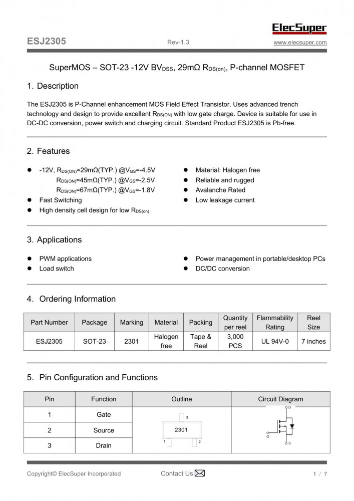 ESJ2305 datasheet page 1