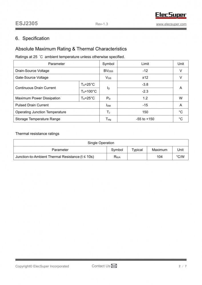 ESJ2305 datasheet page 2