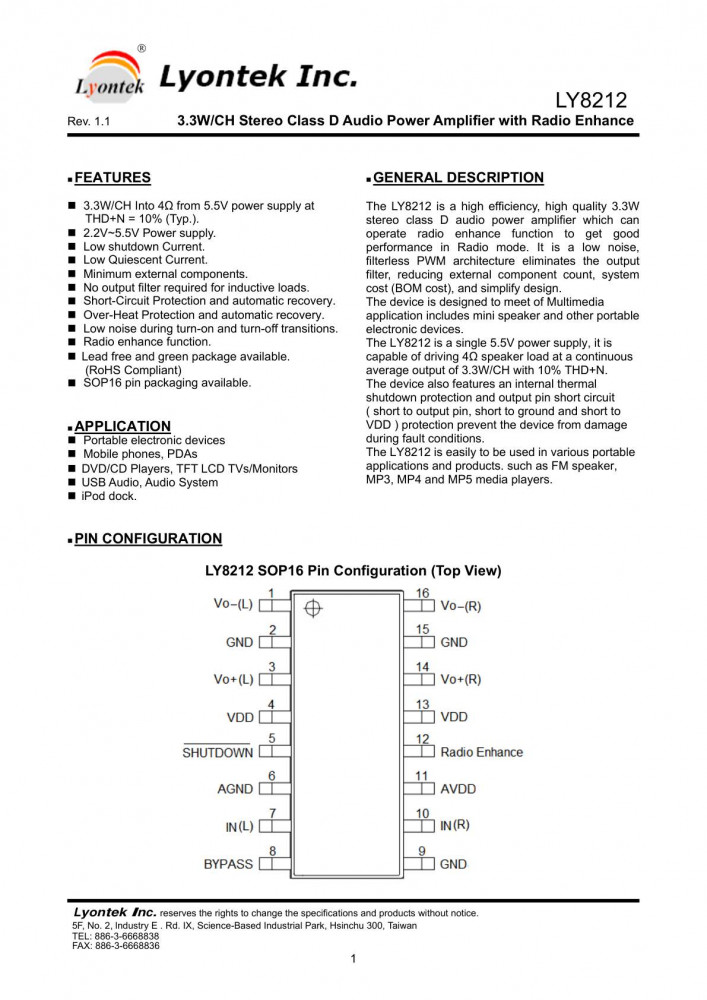 LY8212SLT datasheet page 1