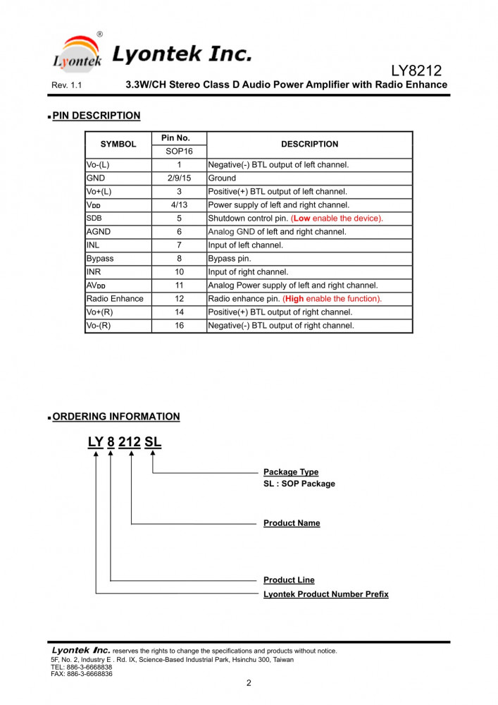 LY8212SLT datasheet page 2