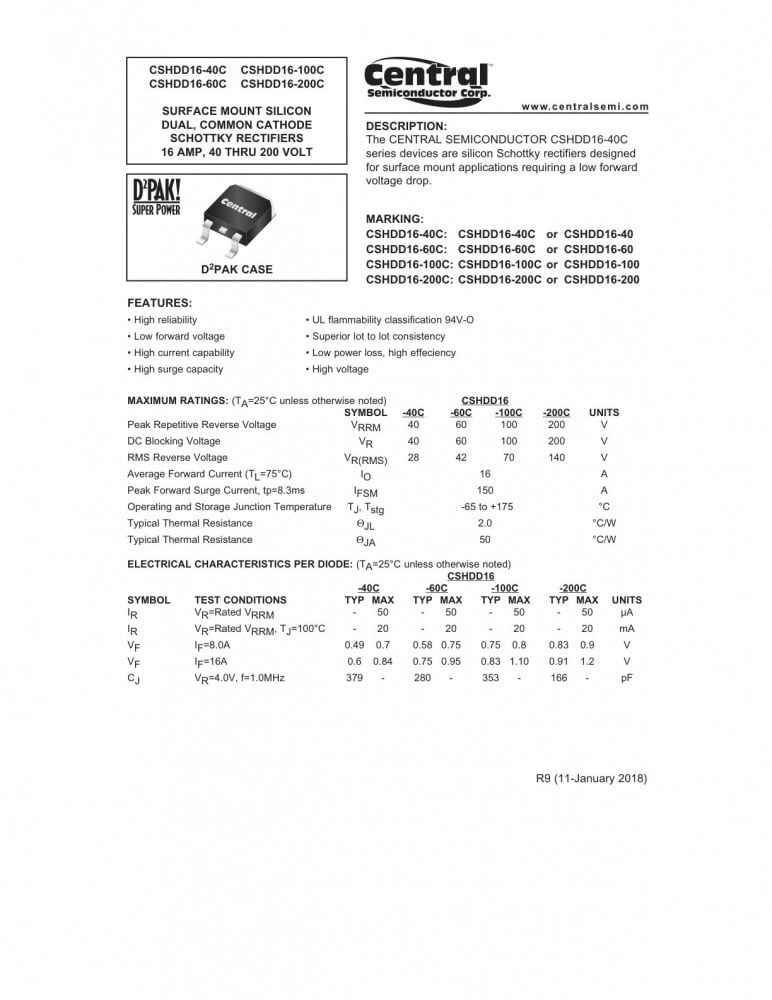 Central CSHDD16-200C datasheet page 1