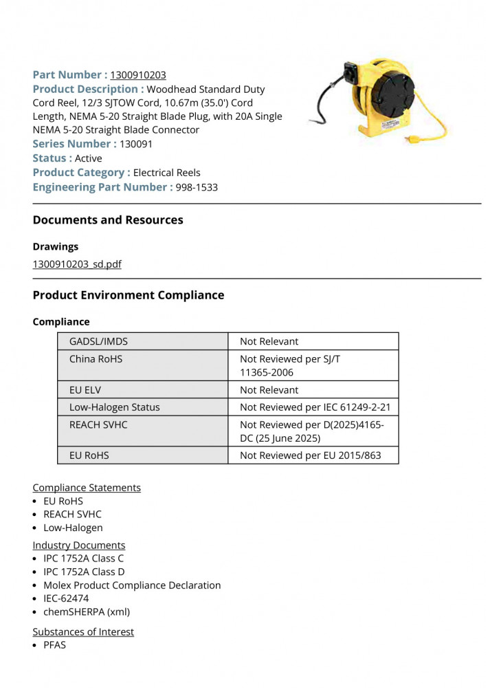 MOLEX 130091-0203 technical documentation, page 1