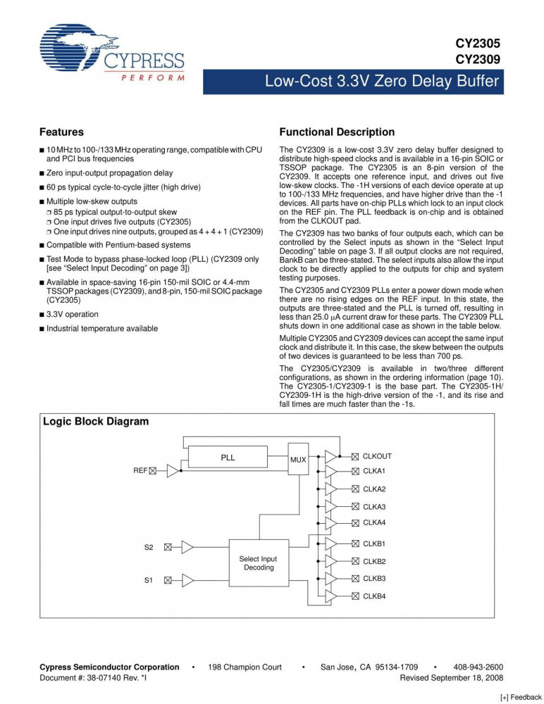 CY2309 datasheet page 1