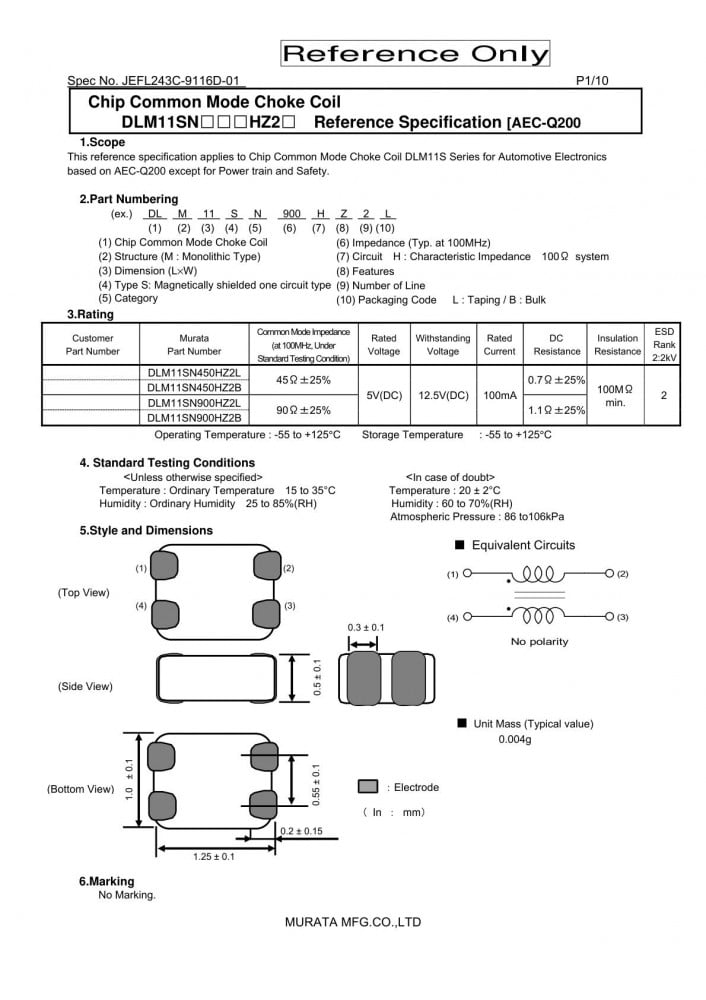 DLM11SN900HZ2L specification page 1