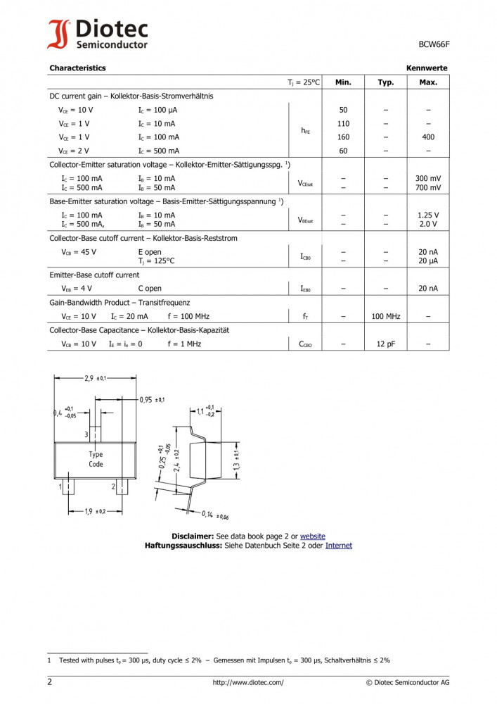 BCW66F technical document, page 2