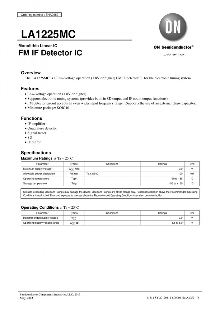 LA1225MC datasheet page 1