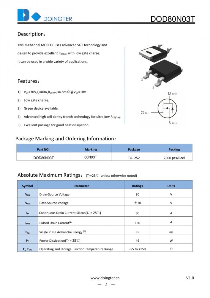 DOD80N03T datasheet page 1